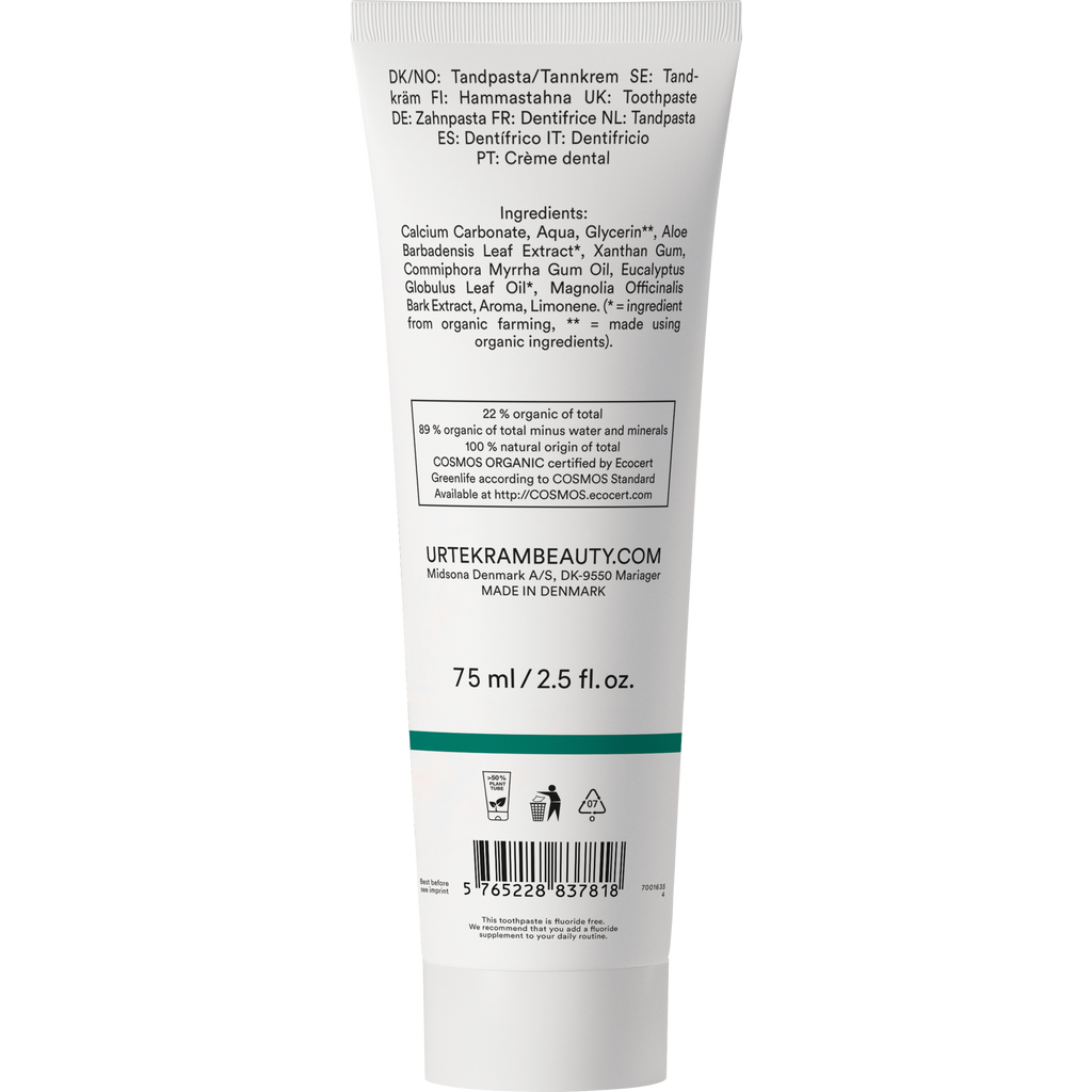 Urtekram Organic Eucalyptus Toothpaste, 75 ml - Ecco Verde Online Shop