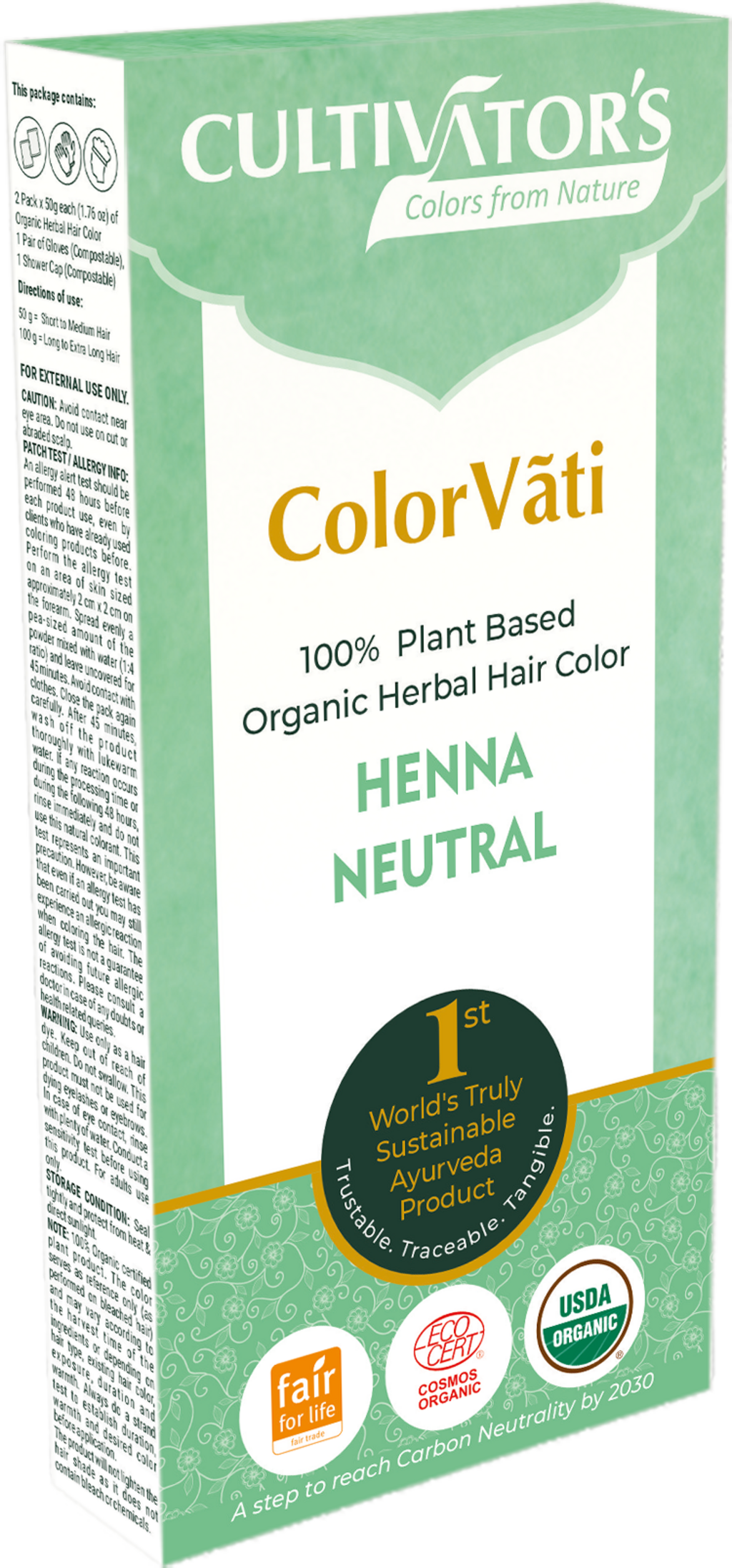 CULTIVATOR'S ColorVãti Organic Herbal Hair Color - Henna Neutral, 100 g ...