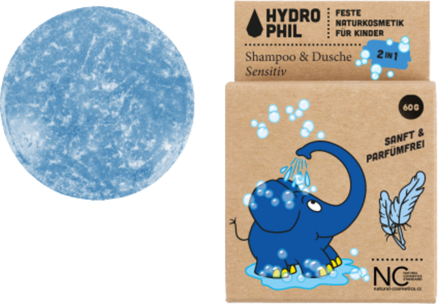 Hydrophil 2-in-1 Sensitive "Elephant" Solid Shampoo & Shower Gel, 60 g ...